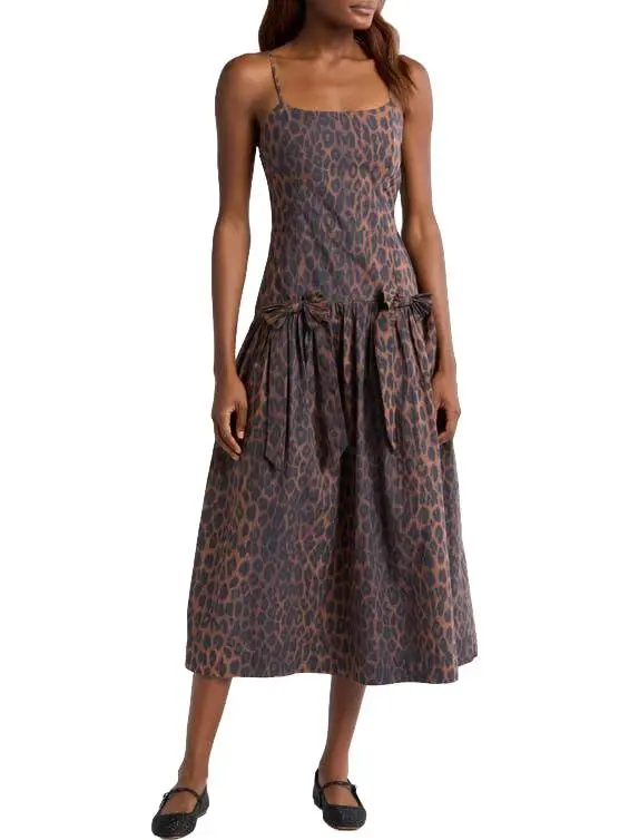 DAMSON MADDER Persephone Sleeveless Organic Cotton Midi Dress - Leopard