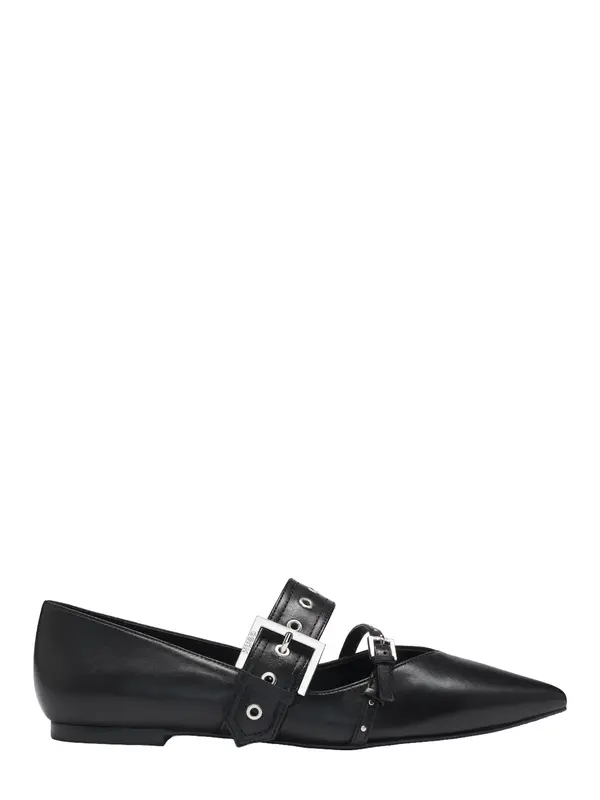 Hugo Buckled Leather Ballet Flats - Black