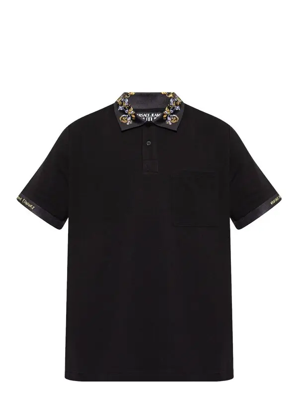 Versace Barocco-detail Polo Shirt - Black
