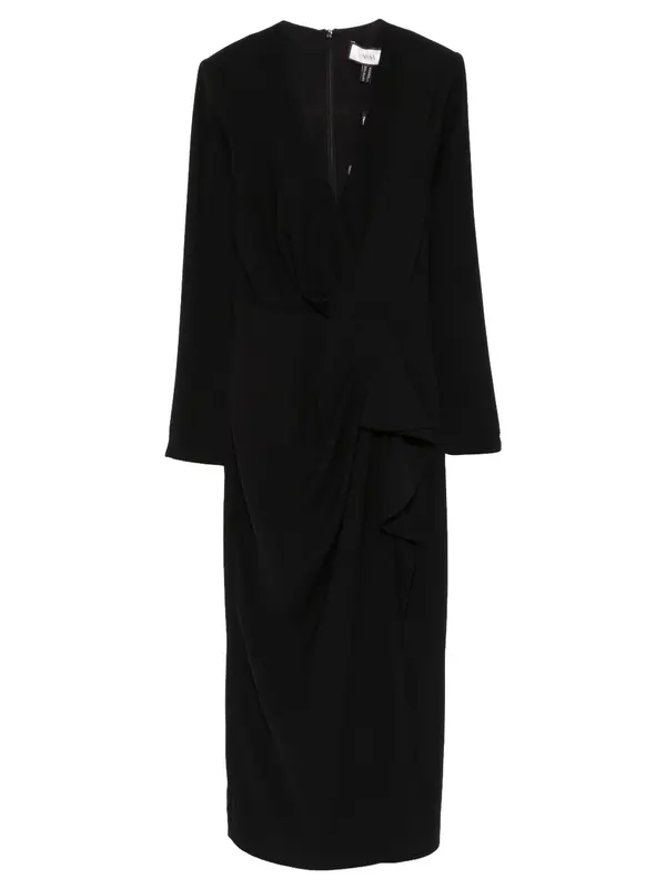 NISSA V-neck Crepe Midi Dress - Black