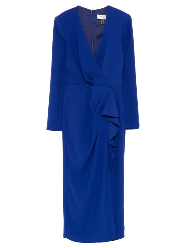 NISSA V-neck Crepe Midi Dress - Blue