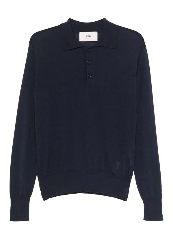 Ami Fine-knit Polo Shirt - Blue