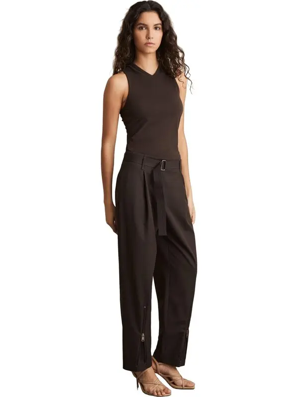 REISS Molly Zip-leg Trousers - Chocolate Brown