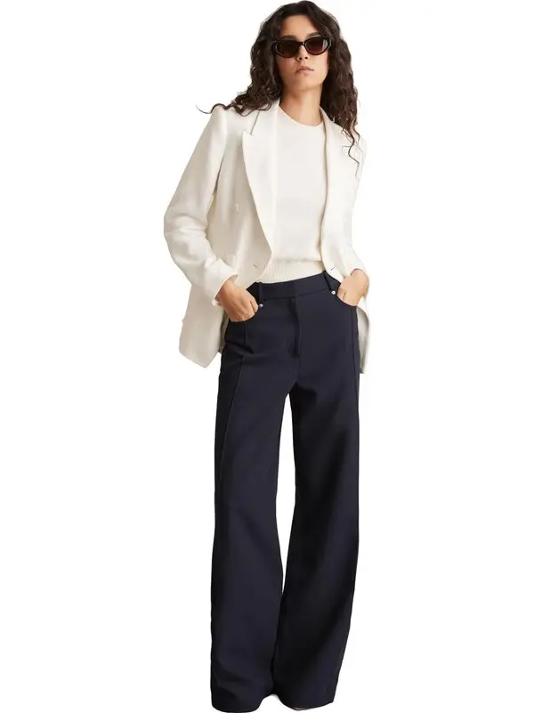 REISS Heather Palazzo Tailored Trousers - Navy