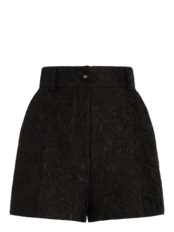 Dolce & Gabbana Floral Brocade-effect Shorts - Black