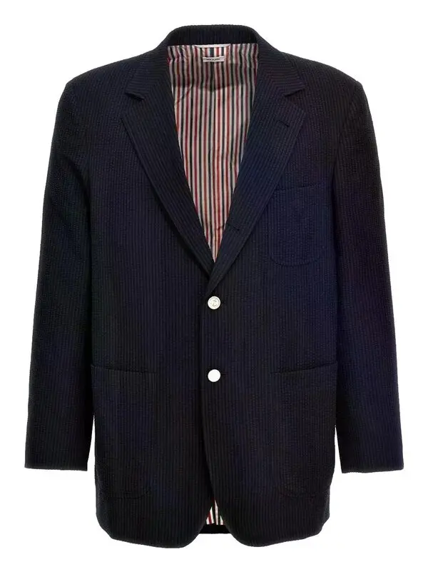 Thom Browne Striped Seersucker Blazer - Blue