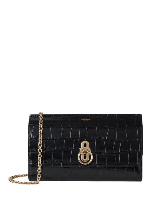 Mulberry Small Amberley Croc Embossed Leather Clutch - Black