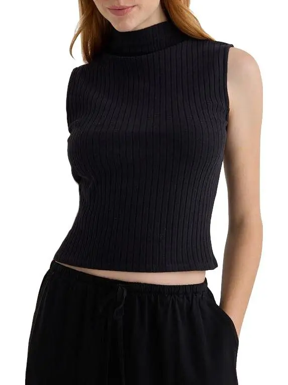 Bella Dahl Funnel Neck Rib Tank - Black