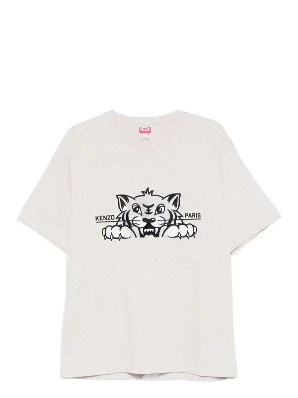 Kenzo Happy Tiger-embroidered T-shirt - Grey