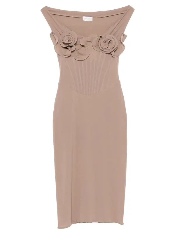 Magda Butrym Rose-appliqué Corset Midi Dress - Brown