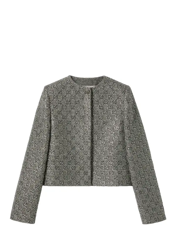 Gucci Gg Embroidered Wool Tweed Jacket - Grey