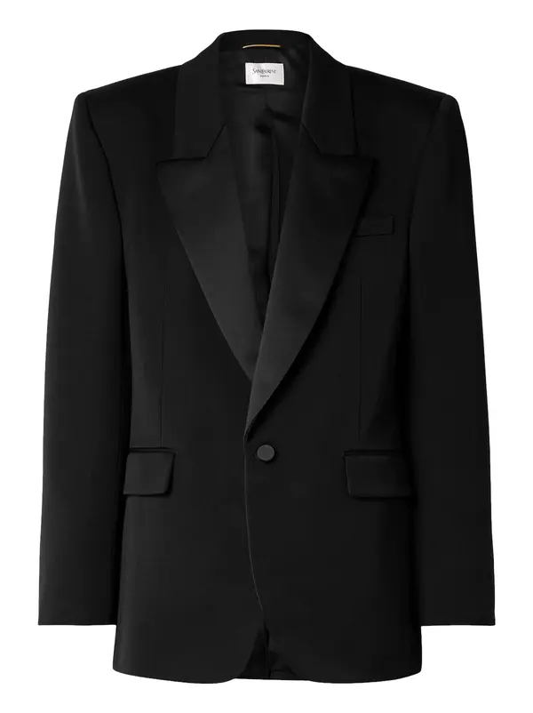 Saint Laurent Satin-trimmed Wool Blazer - Black