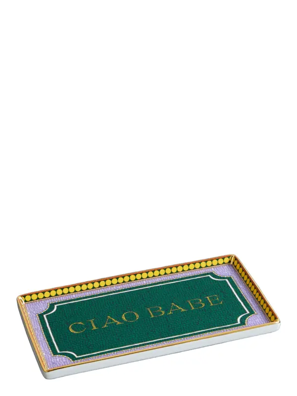 La DoubleJ Ciao Babe Printed Gold-plated Porcelain Tray - Green