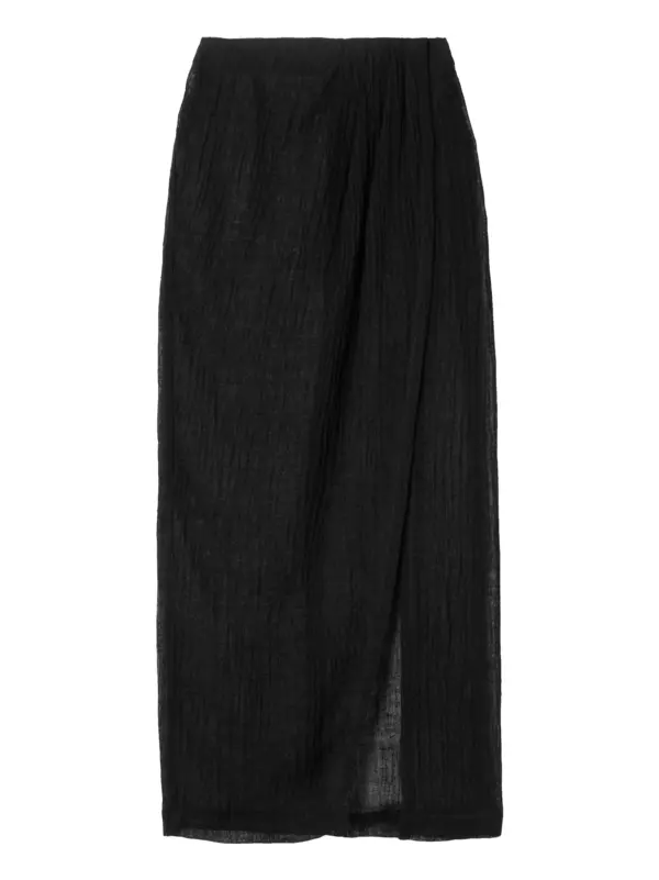 Lisa Marie Fernandez Pleated Crinkled Linen-blend Gauze Pareo - Black