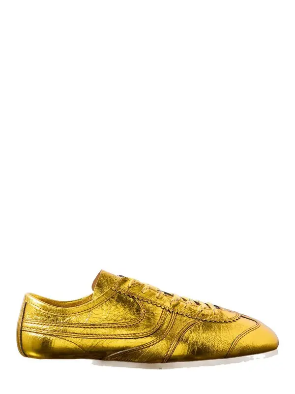 Dries Van Noten Paneled Metallic Crinkled-leather Sneakers - Gold