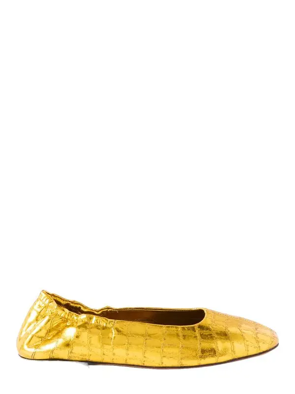 Dries Van Noten Metallic Croc-effect Leather Ballet Flats - Gold