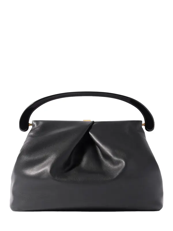 Dries Van Noten Pleated Leather Tote - Black