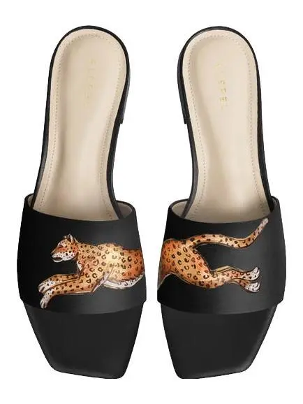 ALEPEL Leather Slide - Leopard