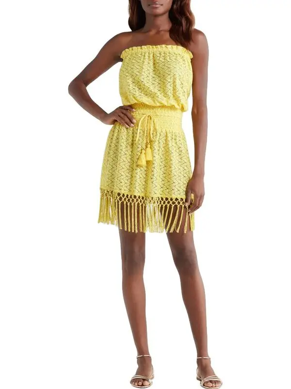 Ramy Brook Lauryn Strapless Mini Dress - Lemon Drop Zig Zag