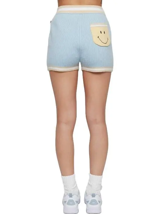 SAMII RYAN Smiley Wimbledon Knit Shorts - Light Blue