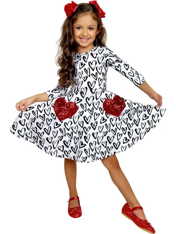 MIA BELLE GIRLS Heart Skater Dress - White