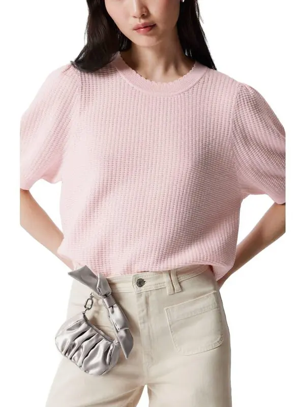 & Other Stories Scalloped Detail Puff Sleeve Cotton Sweater - Pink Dusty Light
