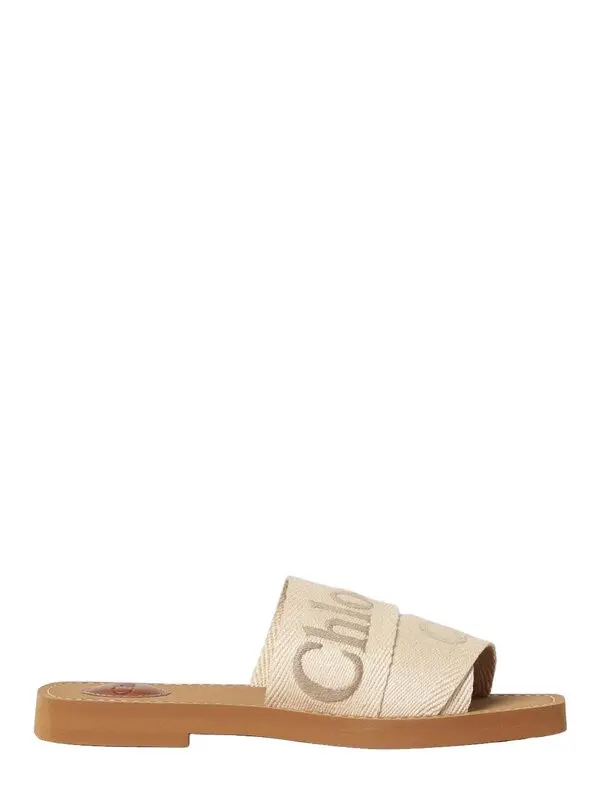 Chloé Woody Embroidered-logo Canvas Flat Slide Sandals - Beige