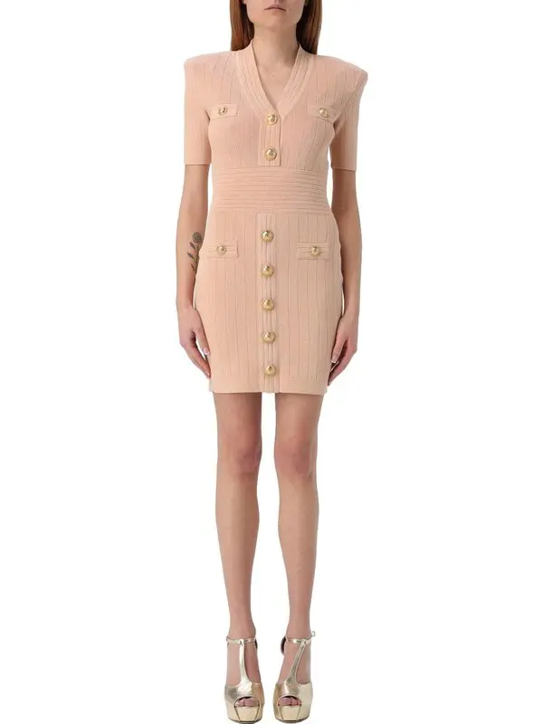 Balmain Knit Button-detailed Mini Dress - Pink