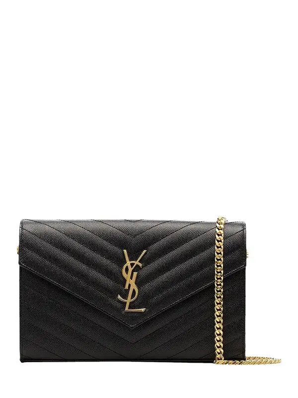Saint Laurent Medium Matelassé Leather Wallet On Chain - Black