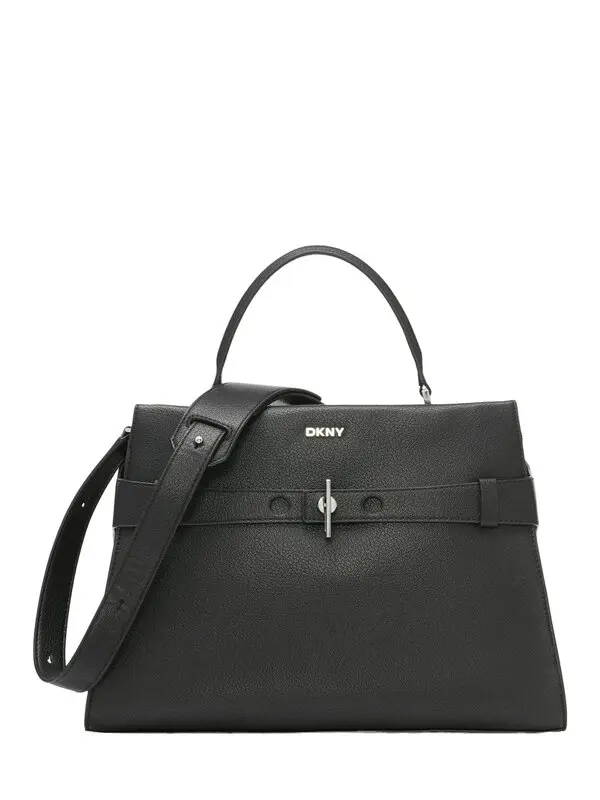 Dkny Large Leather Satchel - Black/silver
