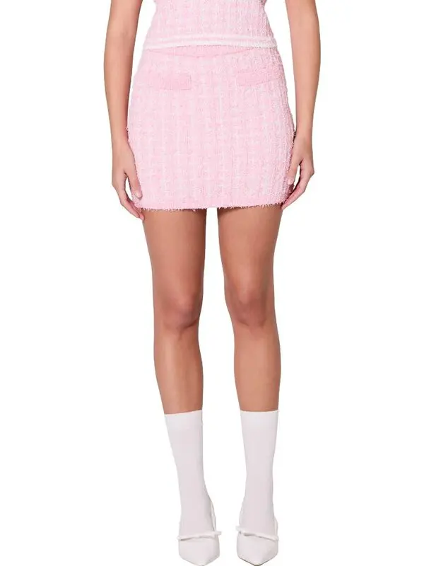 Endless Rose Plaid Knit Miniskirt - Pink/ Ivory