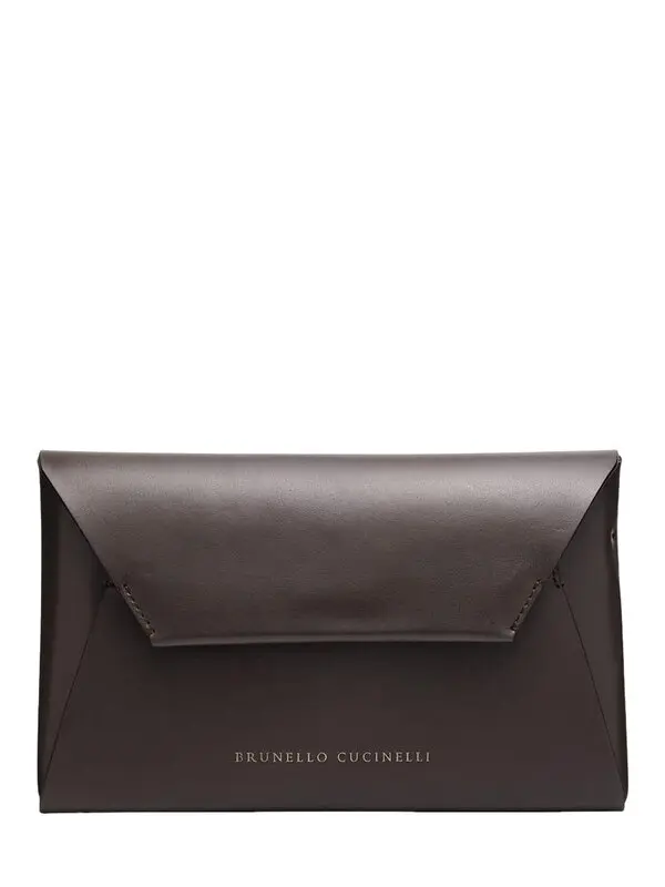 Brunello Cucinelli Envelope Flap Leather Clutch Bag - Brown