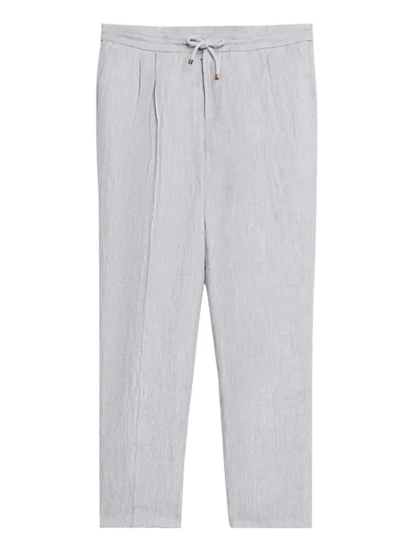 Brunello Cucinelli Linen Chevron Drawstring Pants - Grey