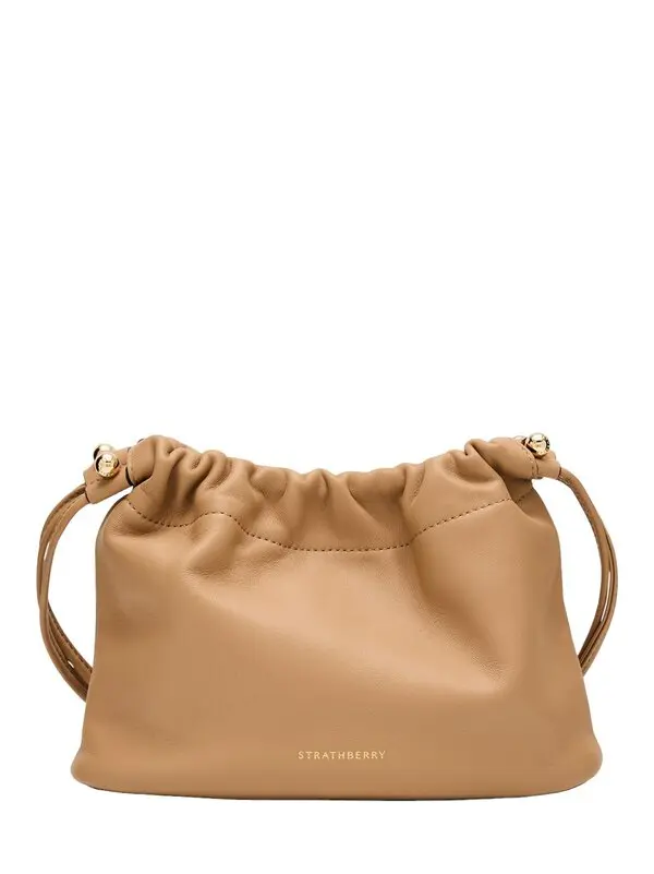 Strathberry Charlotte Drawstring Leather Clutch Bag - Caramel