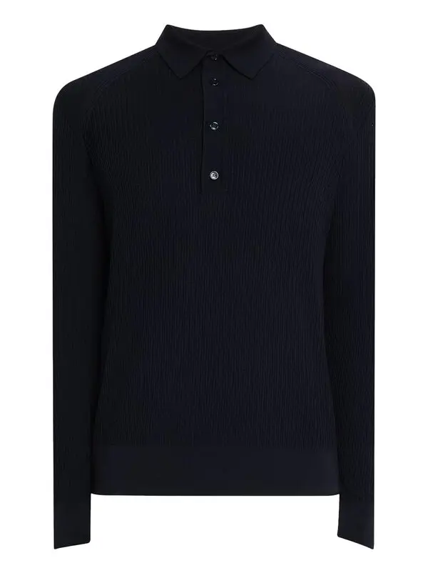 Brioni Wool Rib-knit Polo Sweater - Midnight B