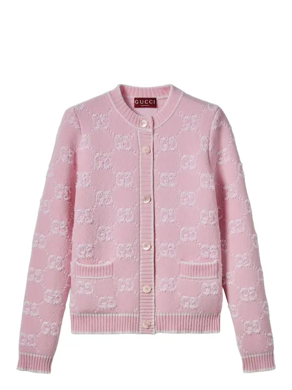 Gucci Gg Wool Bouclé Jacquard Cardigan - Pink