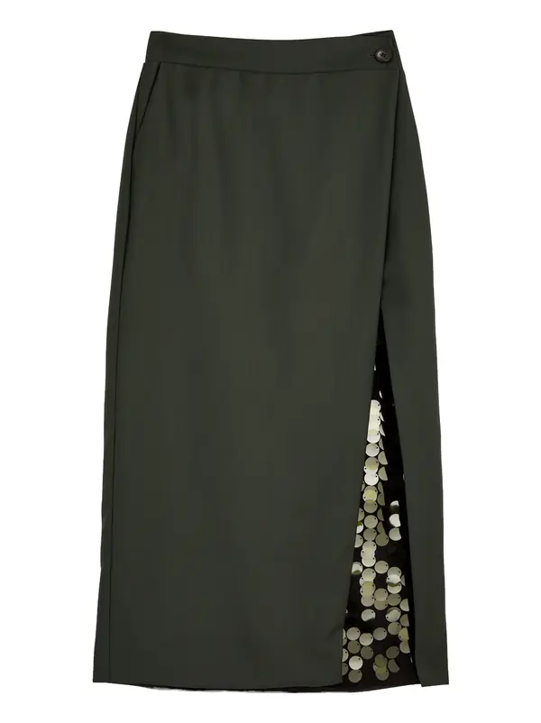 16Arlington Beatris Embellished Midi Wrap Skirt - Khaki