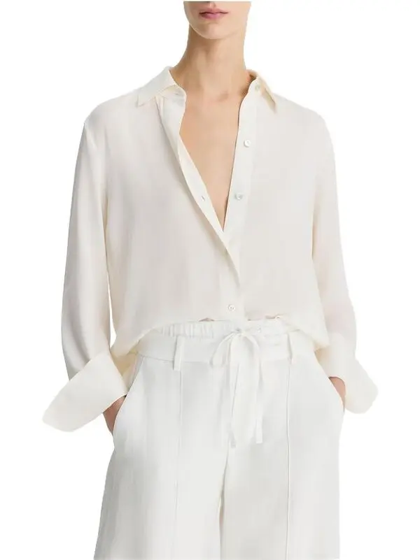 Vince Stretch-silk Button-front Blouse - White
