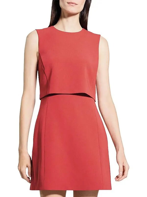 Theory Crepe Layered Mini Dress - Claret Red
