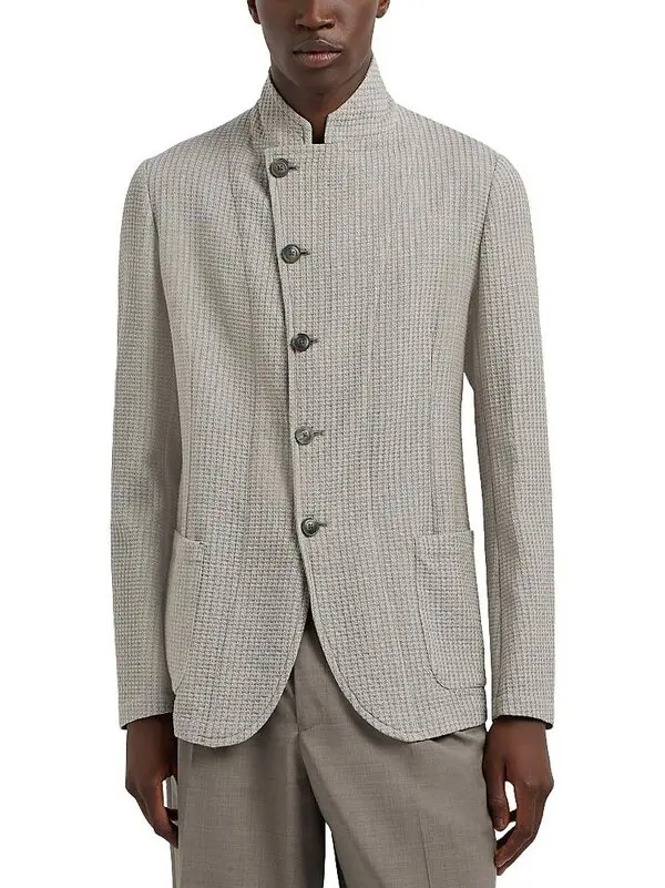 Emporio Armani Regular Fit Asymmetric Textured Wool Blazer - Dark Beige