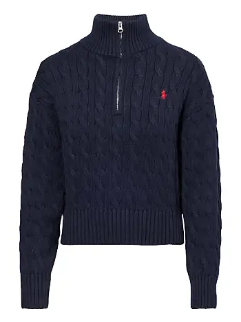 Polo Ralph Lauren Brand-embroidery Cable-knit Cotton Jumper - Hunter Navy