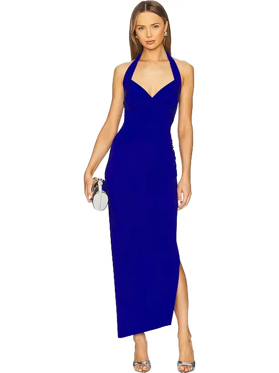 Norma Kamali Halter Sweetheart Side Drape Gown - Electric Blue
