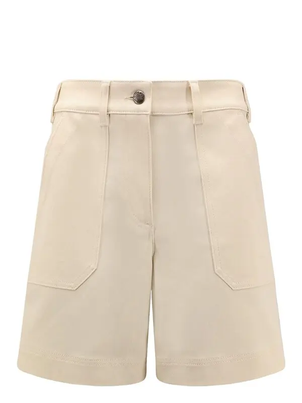 Moncler Stretch Cotton Shorts With Logo Patch - Beige