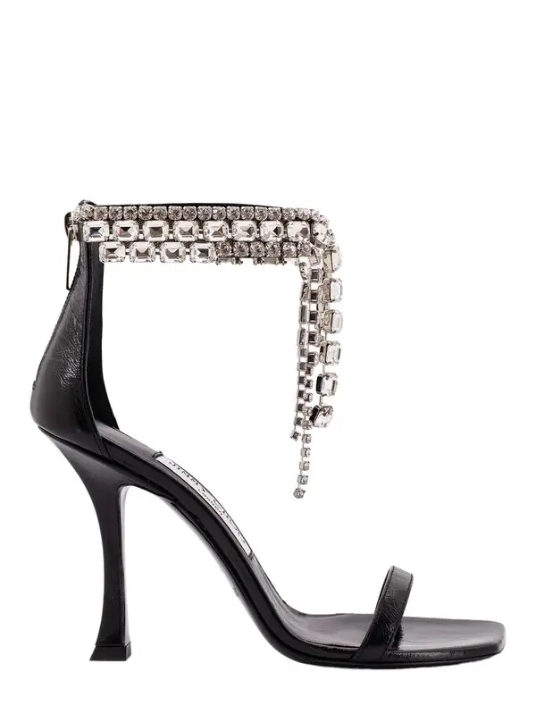 JIMMY CHOO Vintage Leather Sandals With Crystal Detail - Black