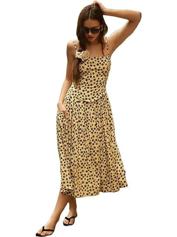 Free People Salvador Printed Midi Dress - Mellow Yellow Combo