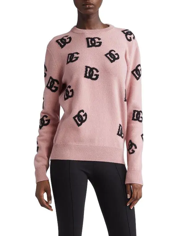 Dolce & Gabbana Logo Jacquard Virgin Wool Sweater - F0473 Rosa Polvere Scuro