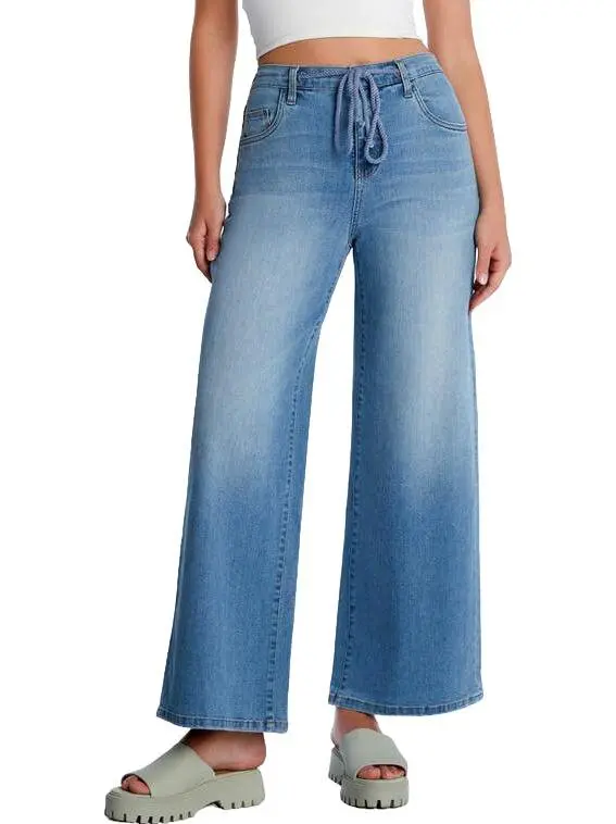 HINT OF BLU Mighty Drawstring High Waist Wide Leg Jeans - Blue Love