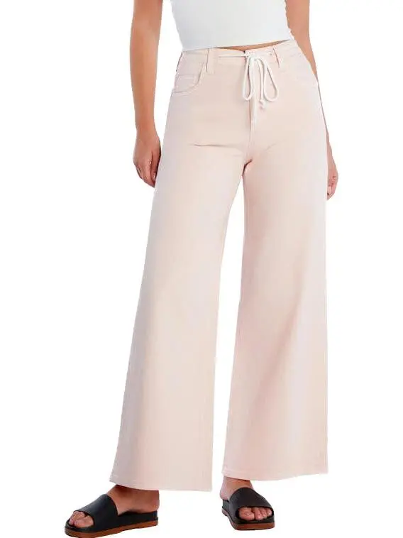 HINT OF BLU Mighty Drawstring High Waist Wide Leg Jeans - Cloud Pink