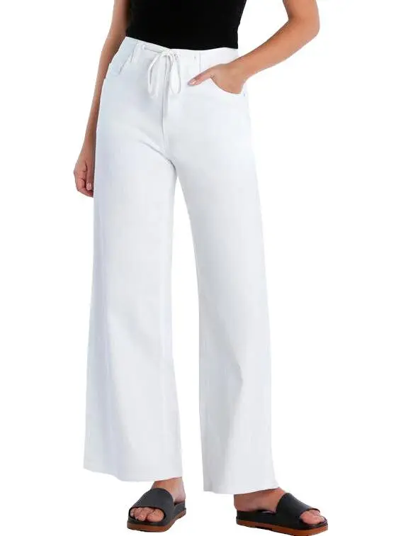 HINT OF BLU Mighty Drawstring High Waist Wide Leg Jeans - White