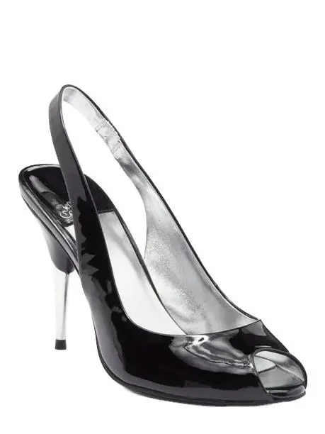 Jeffrey Campbell Charis Open Toe Slingbacks - Black Patent Silver